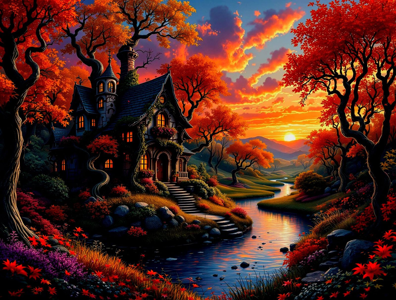 Surreal Cottage - Surreal Autumn Cottage Scene in Hyperdetai...