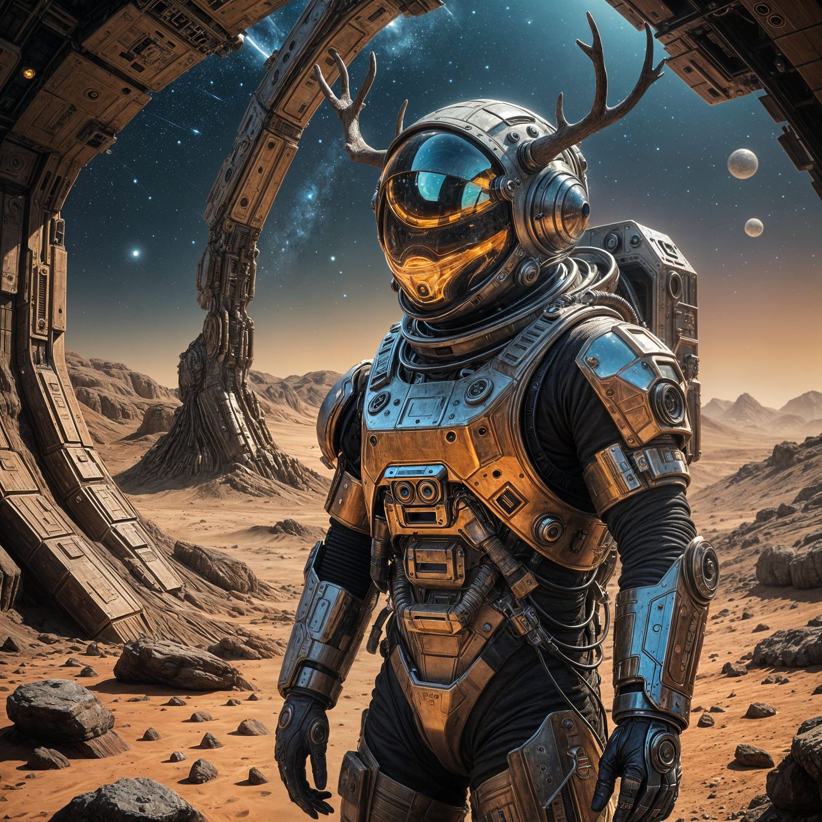 Happy deer astronaut - Surreal 3D Deer Astronaut in Futurist...