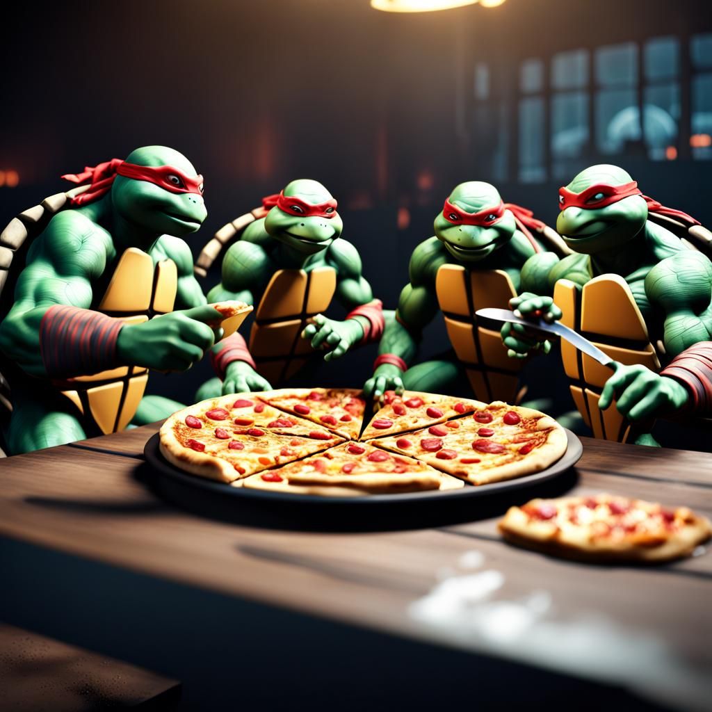 ninja turtles eating pizza, - AI Generated Artwork - NightCafe Creator