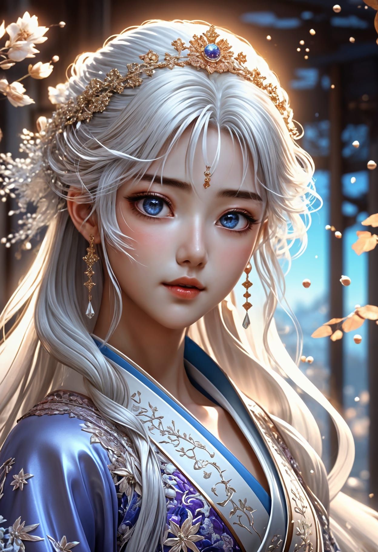 Ethereal Goddess in Regal Hanfu Attire - AI Art