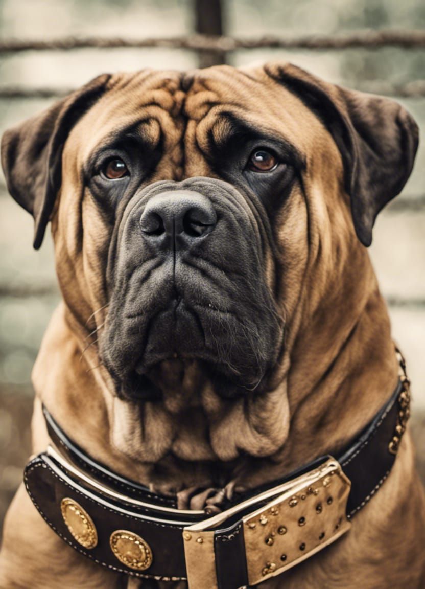 An Obese Bull_Mastiff Boxing Heavyweight Champion in the ring Holding ...
