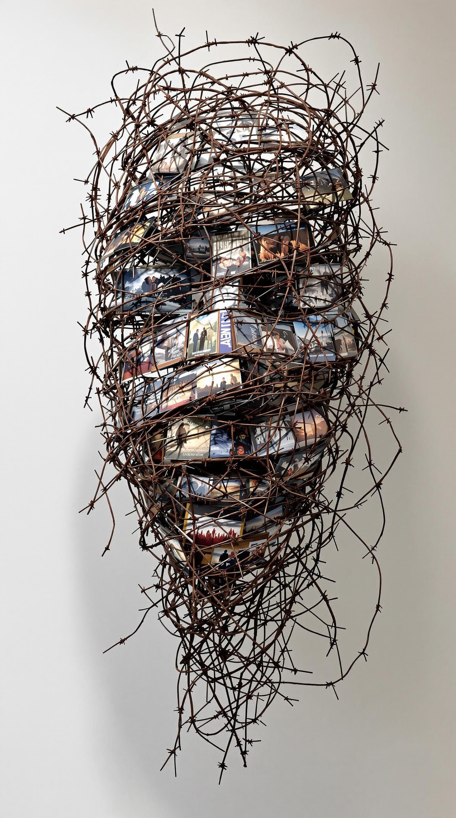 Abstract Barbed Wire Tormented Face Sculpture - AI Art