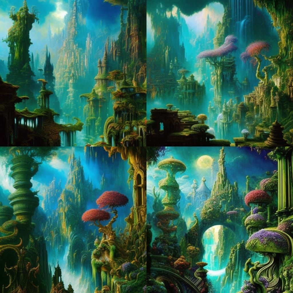 a fantastical landscape with complex fantastical formations gerald ...