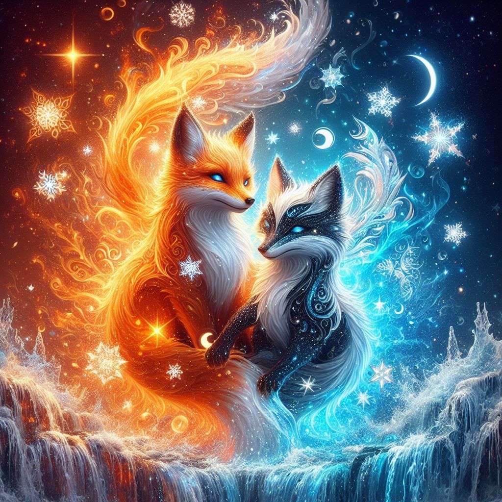 Fire and Ice Foxes - AI Generated Artwork - NightCafe Creator