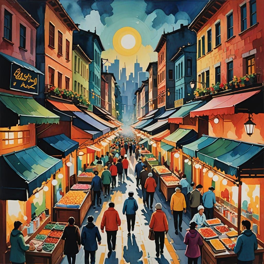 Open air Night market shopping errands