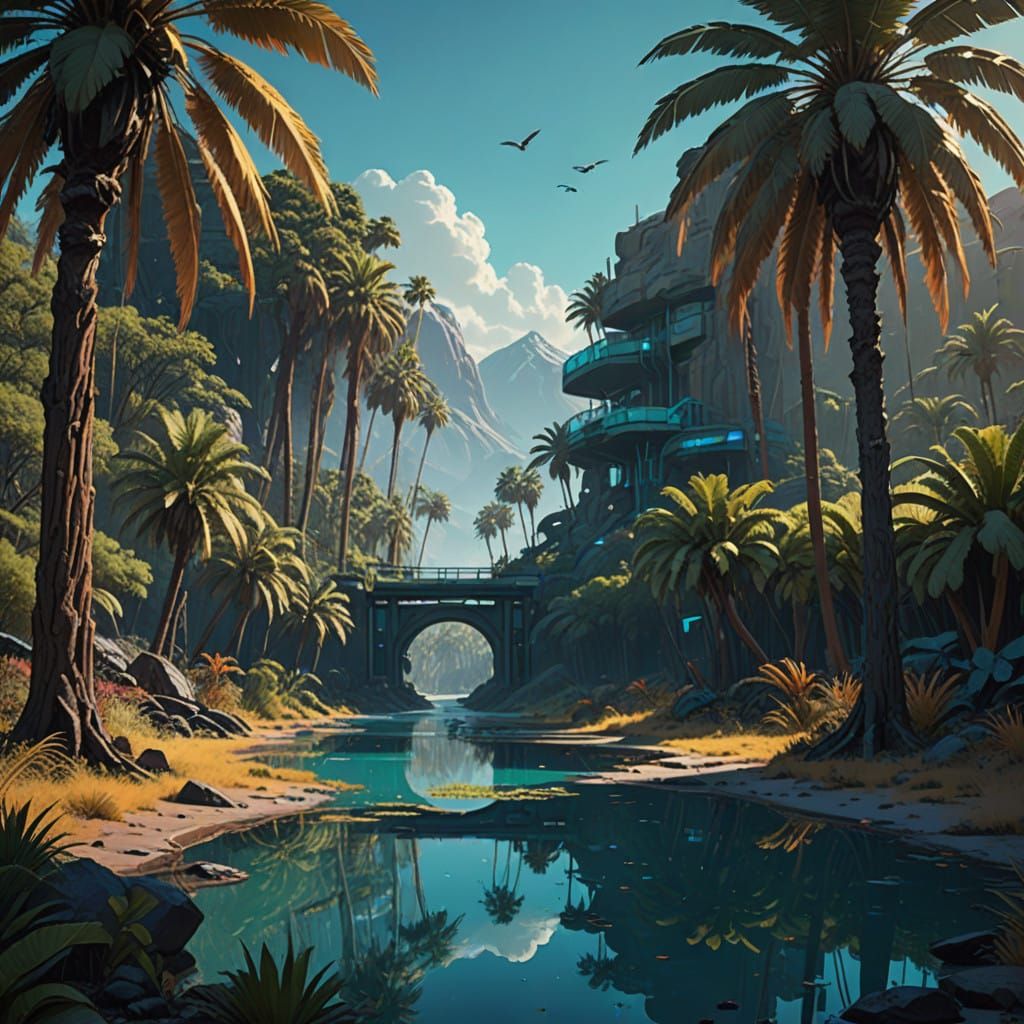 A hidden oasis in the desert - Majestic Desert Oasis in Gold...