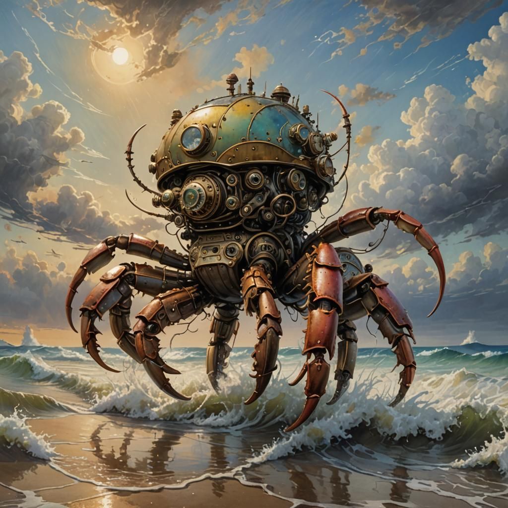 A clockwork crab is coming from the sea - AI Generated Artwork ...