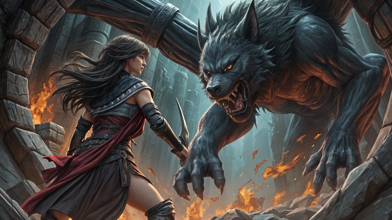Confronting the Danger - Epic Woman Warrior Battles Werewolf...