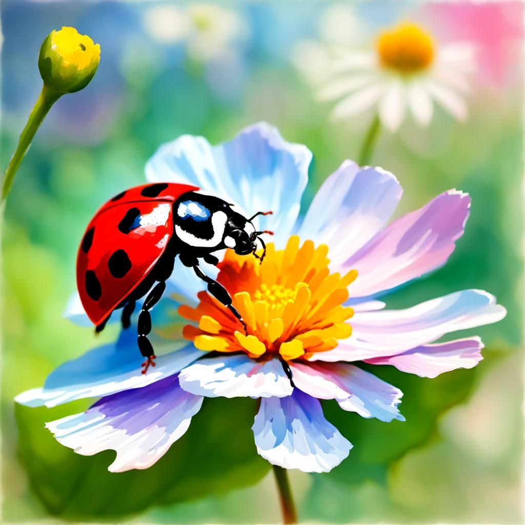 Ladybird sits on summer flower - AI Generated Artwork - NightCafe Creator