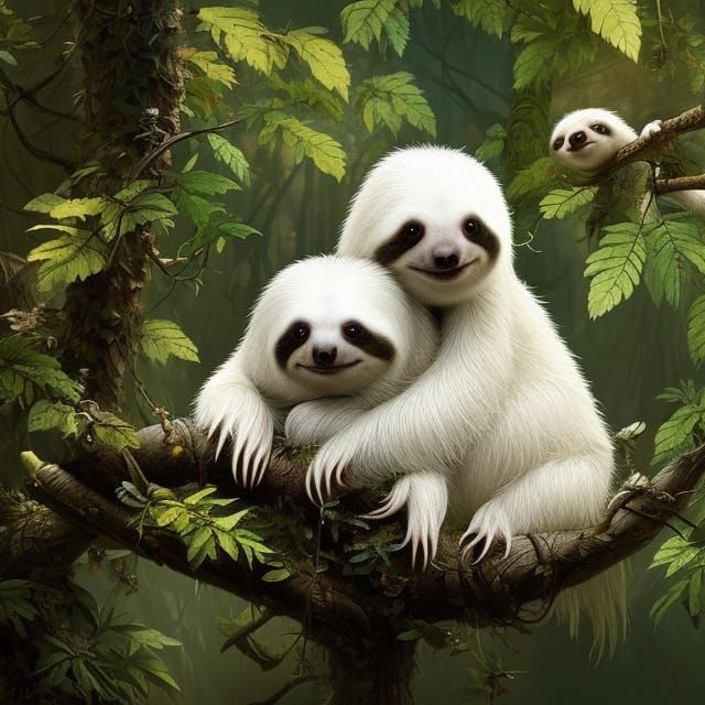 Albino Sloth Family - AI Generated Artwork - NightCafe Creator
