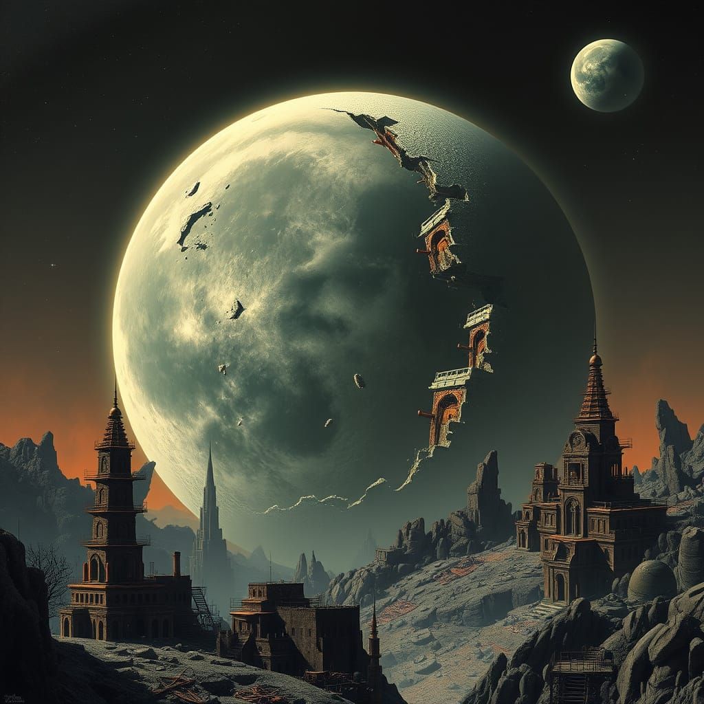 Surreal Post-Apocalyptic Moon Landscape in Industr... - AI Art