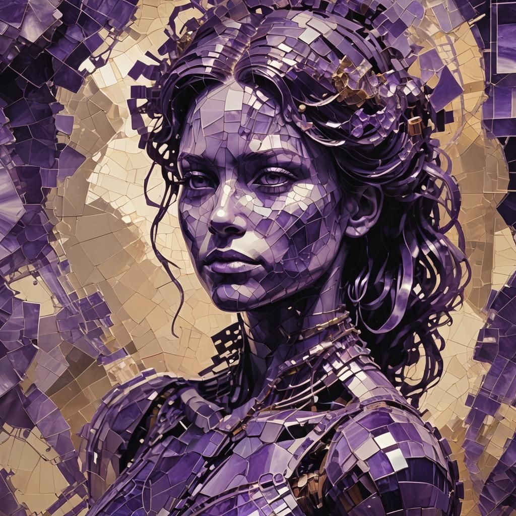 portrait: expressive glitchy AMETHYST VAMIPIRESS, backlit DREAMSCAPE ...