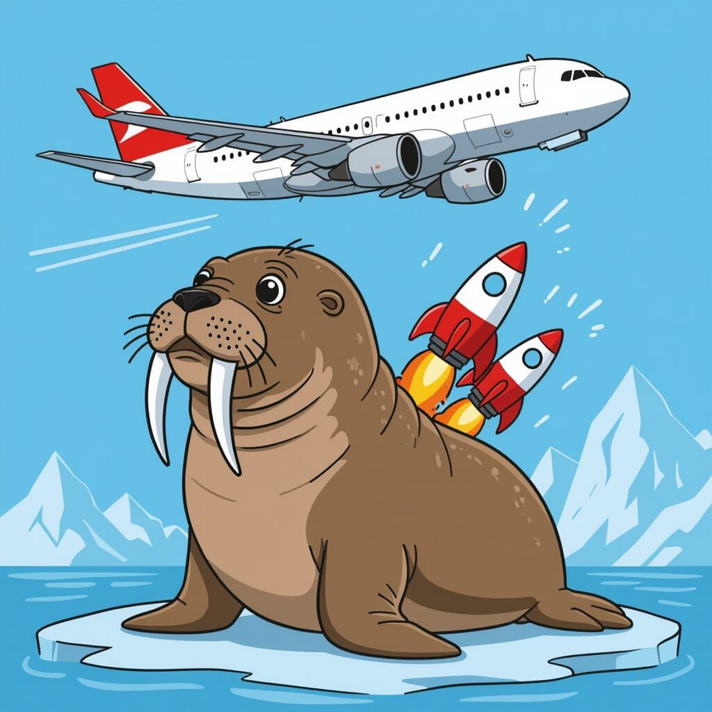 Cartoon Walrus with Rocket Tusks Illustration - AI Art