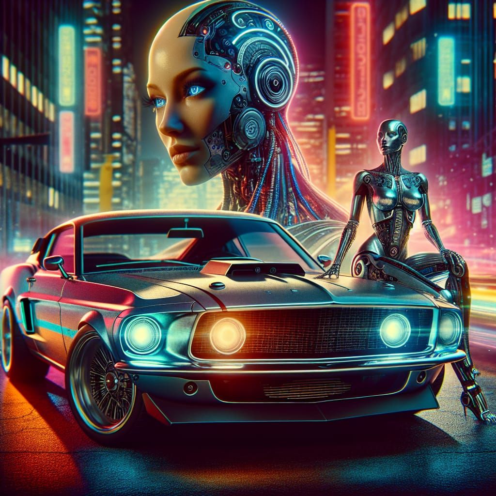 Futuristic Cyberpunk 1969 Ford Mustang Fastback