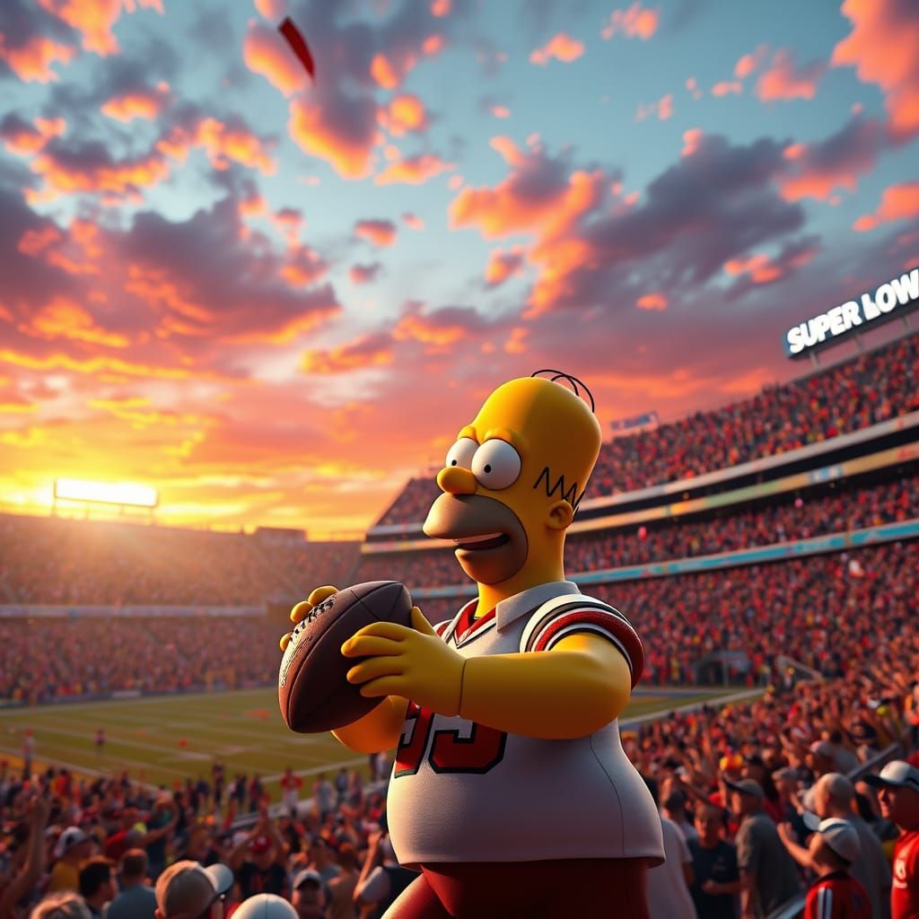Homer Simpson Stars in Epic NFL Super Bowl Scene - AI Art