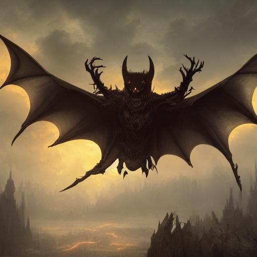 Demon bat flying above dead land - AI Generated Artwork - NightCafe Creator