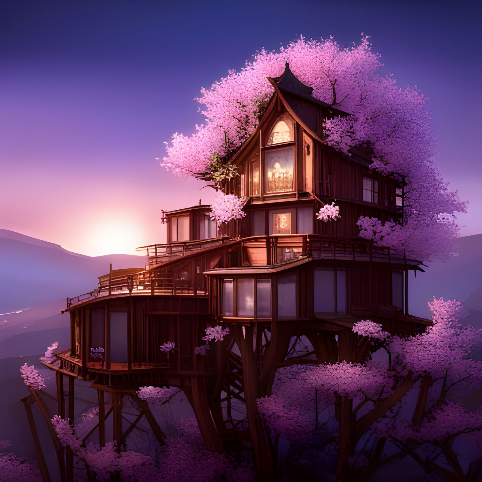 Sakura Tree House - AI Generated Artwork - NightCafe Creator