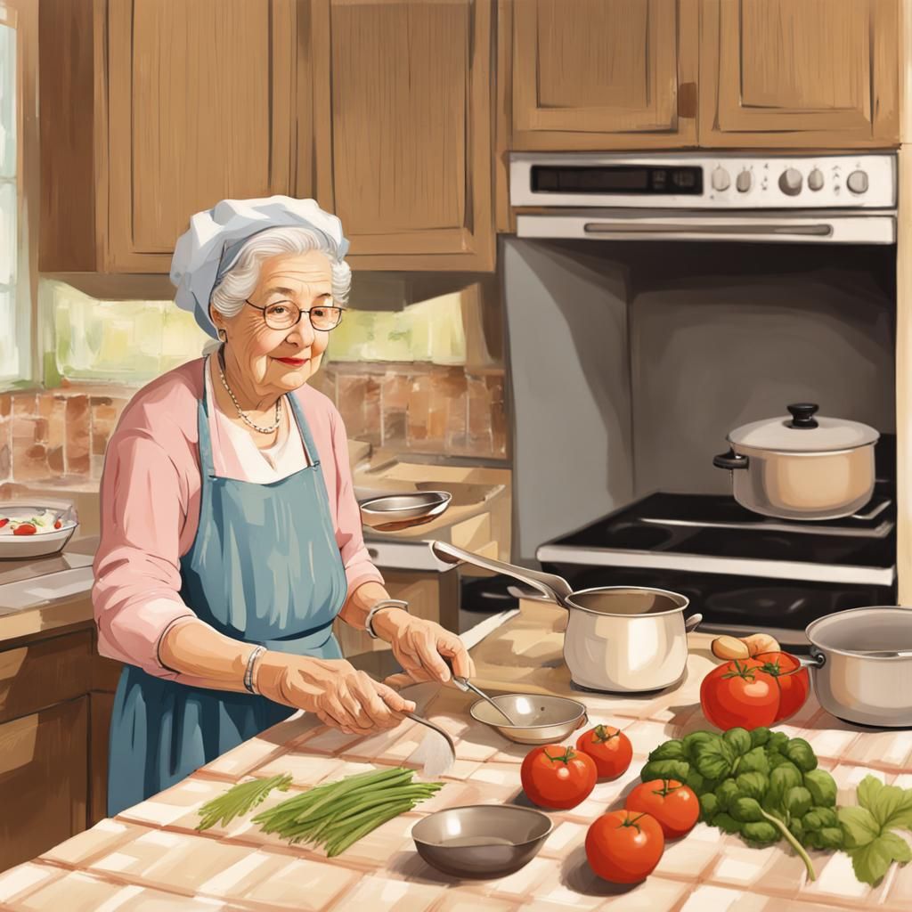 Grandmother Cooking - AI Generated Artwork - NightCafe Creator