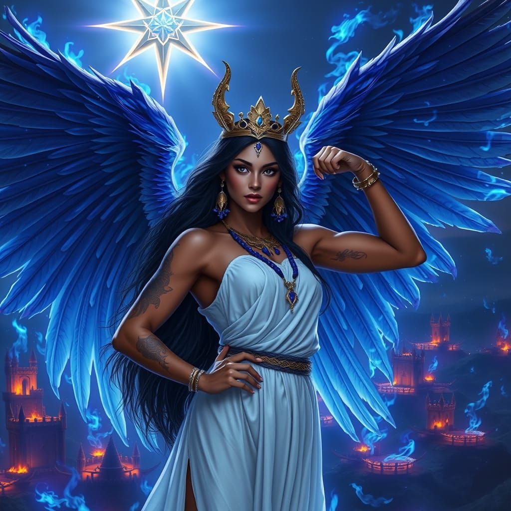Dark Fantasy Goddess, Ishtar, Reigns Over Burning ... - AI Art