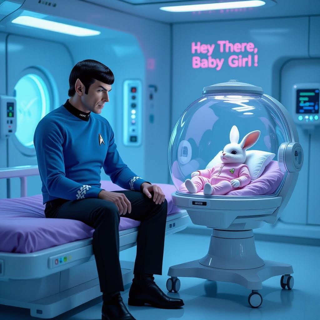 Star Trek's Mr Spock visits a humanoid baby rabbit species in sick bay