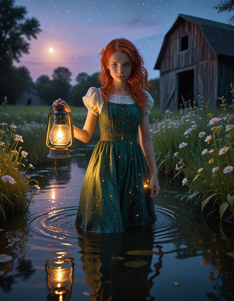 Create a high-resolution digital painting of Lettie Hempstock from Neil ...