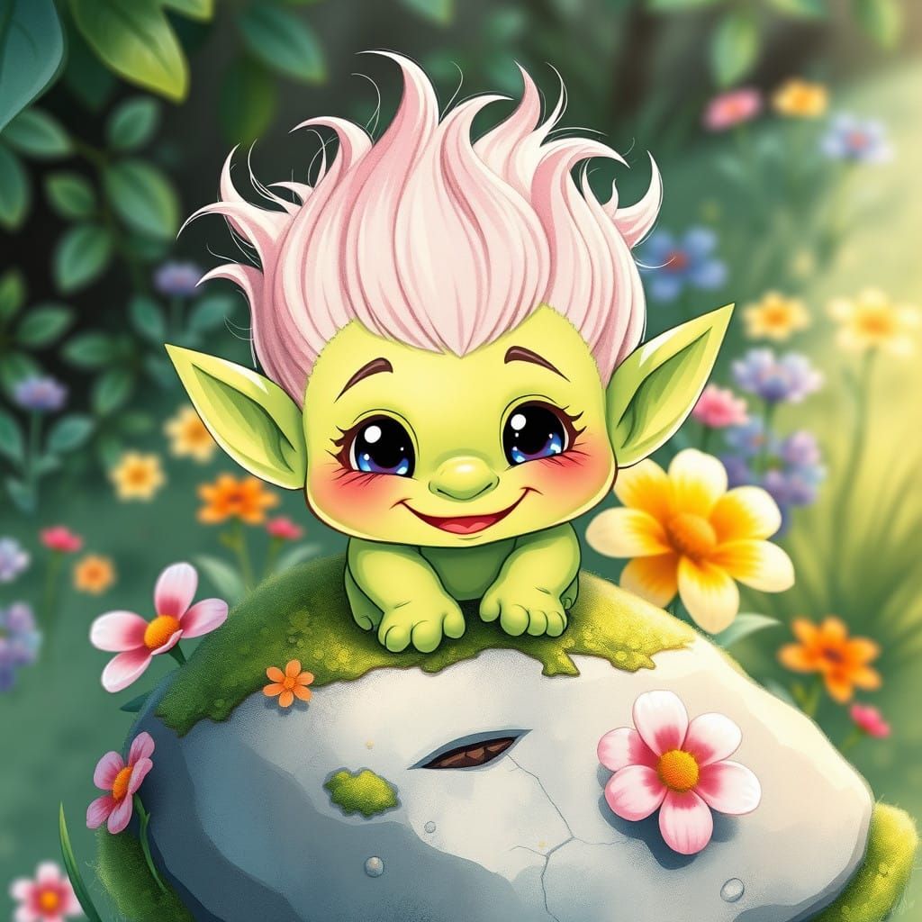 "Super cute chibi troll" - Whimsical Chibi Troll in Pastel P...