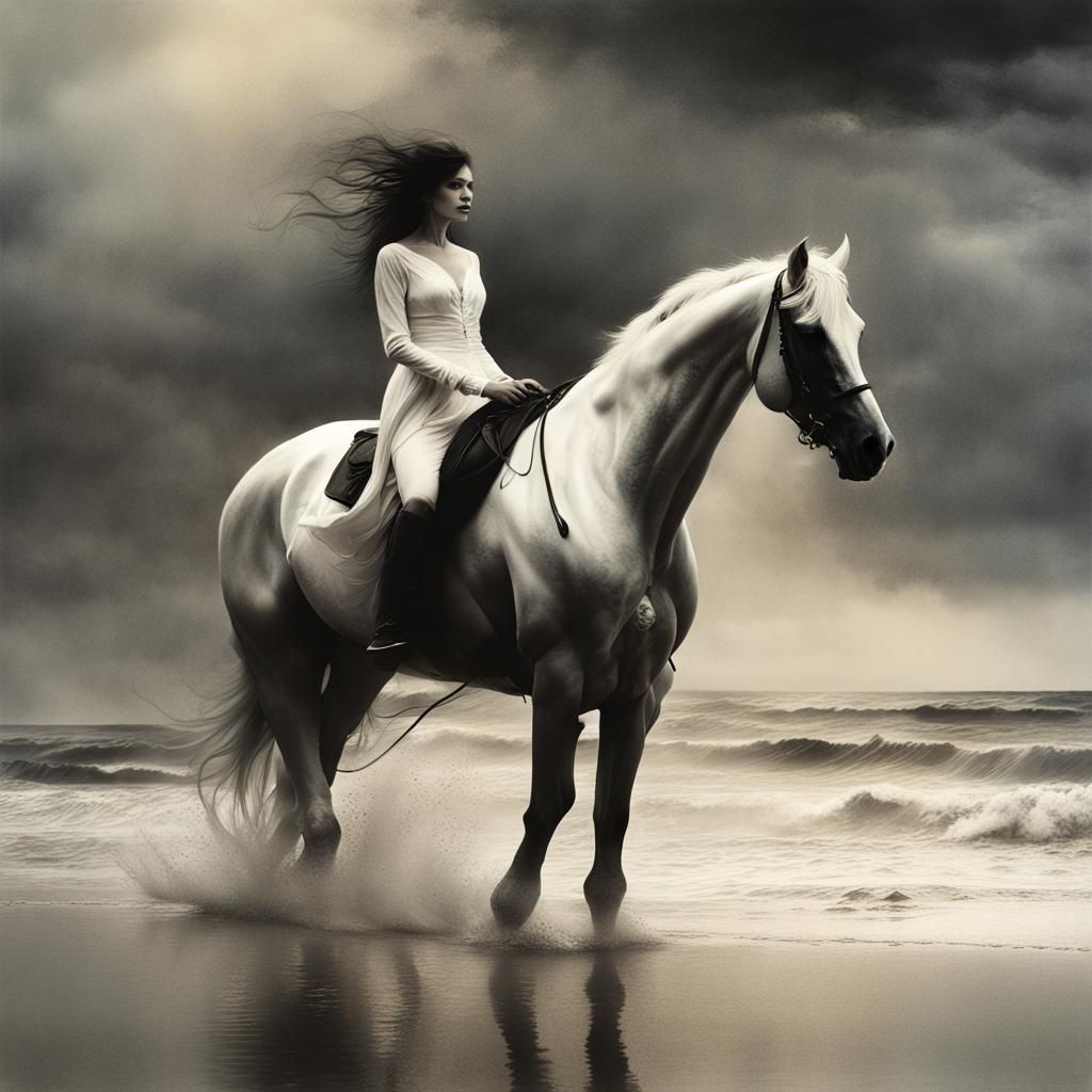 White horse riding - AI Generated Artwork - NightCafe Creator
