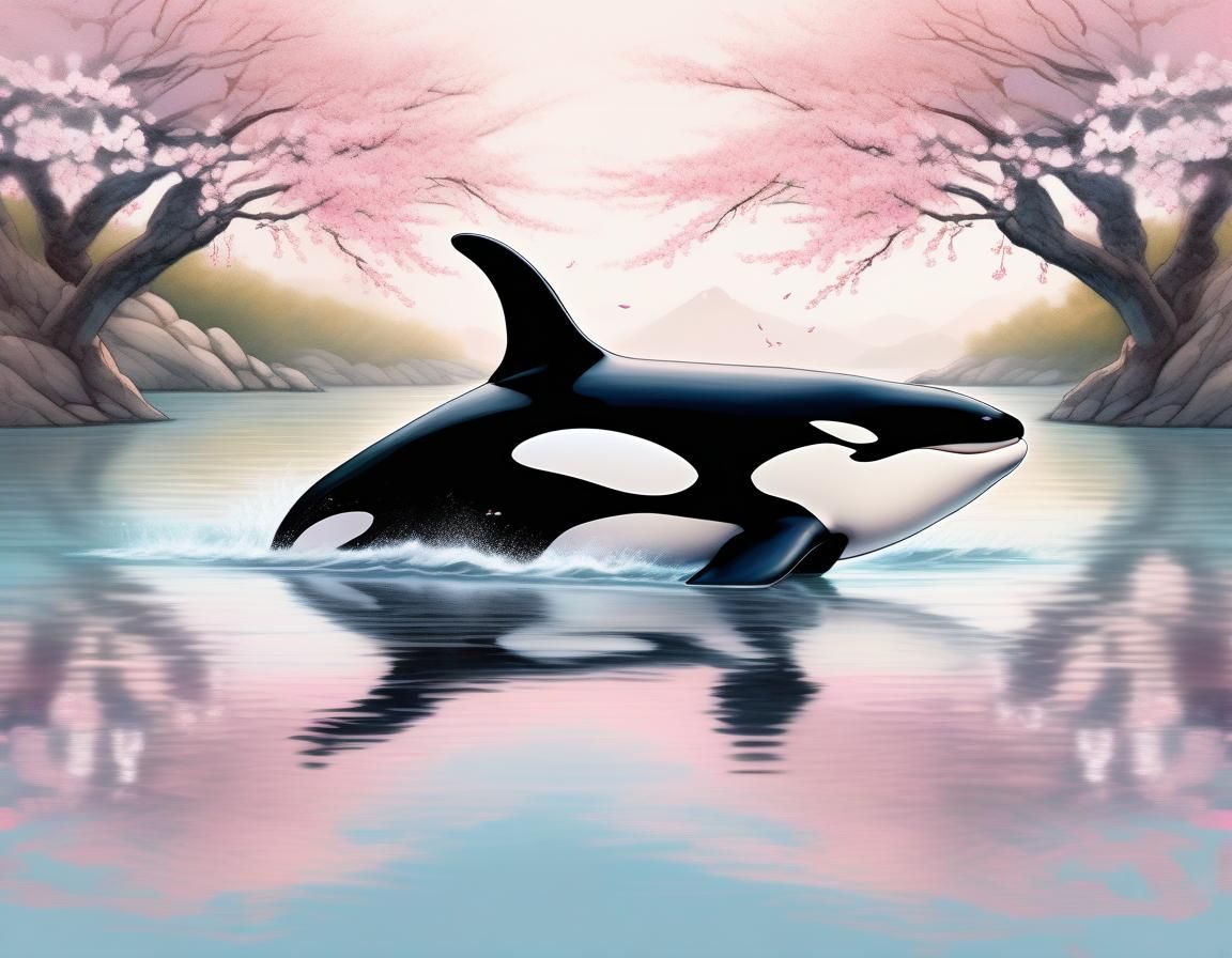 Gong, Orca, Cherry Blossoms, Serene - AI Generated Artwork - NightCafe ...