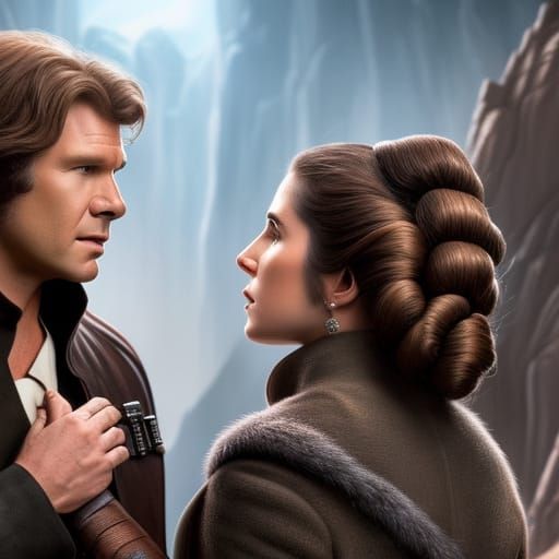 han solo and princess leia, cinematic brilliant stunning intricate ...