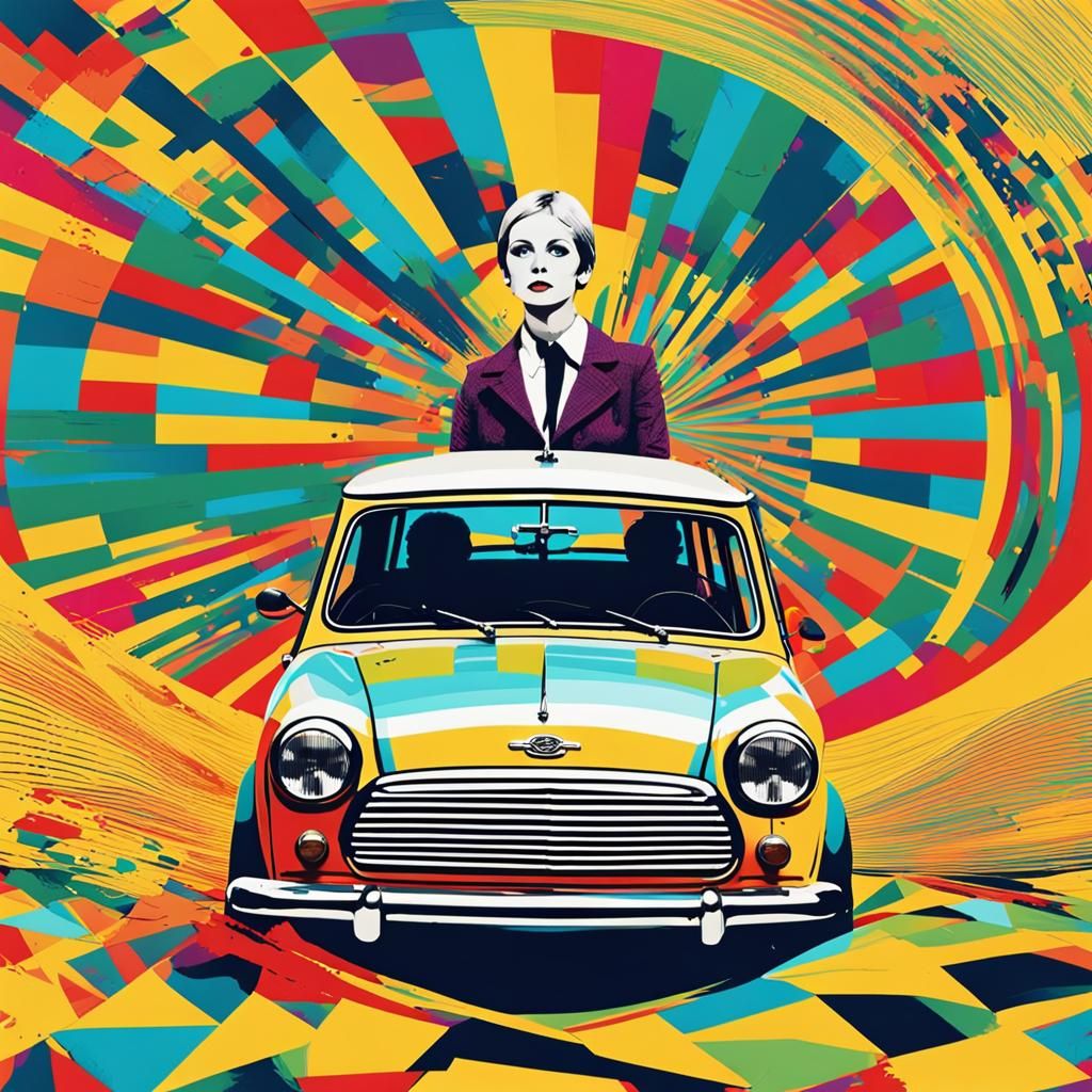 Twiggy driving a Mini Cooper - AI Generated Artwork - NightCafe Creator
