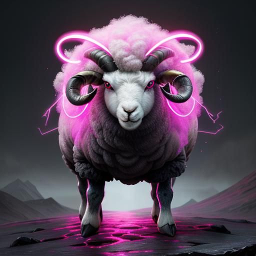 Electric Fantasy Sheep with Pink Wool - AI Art