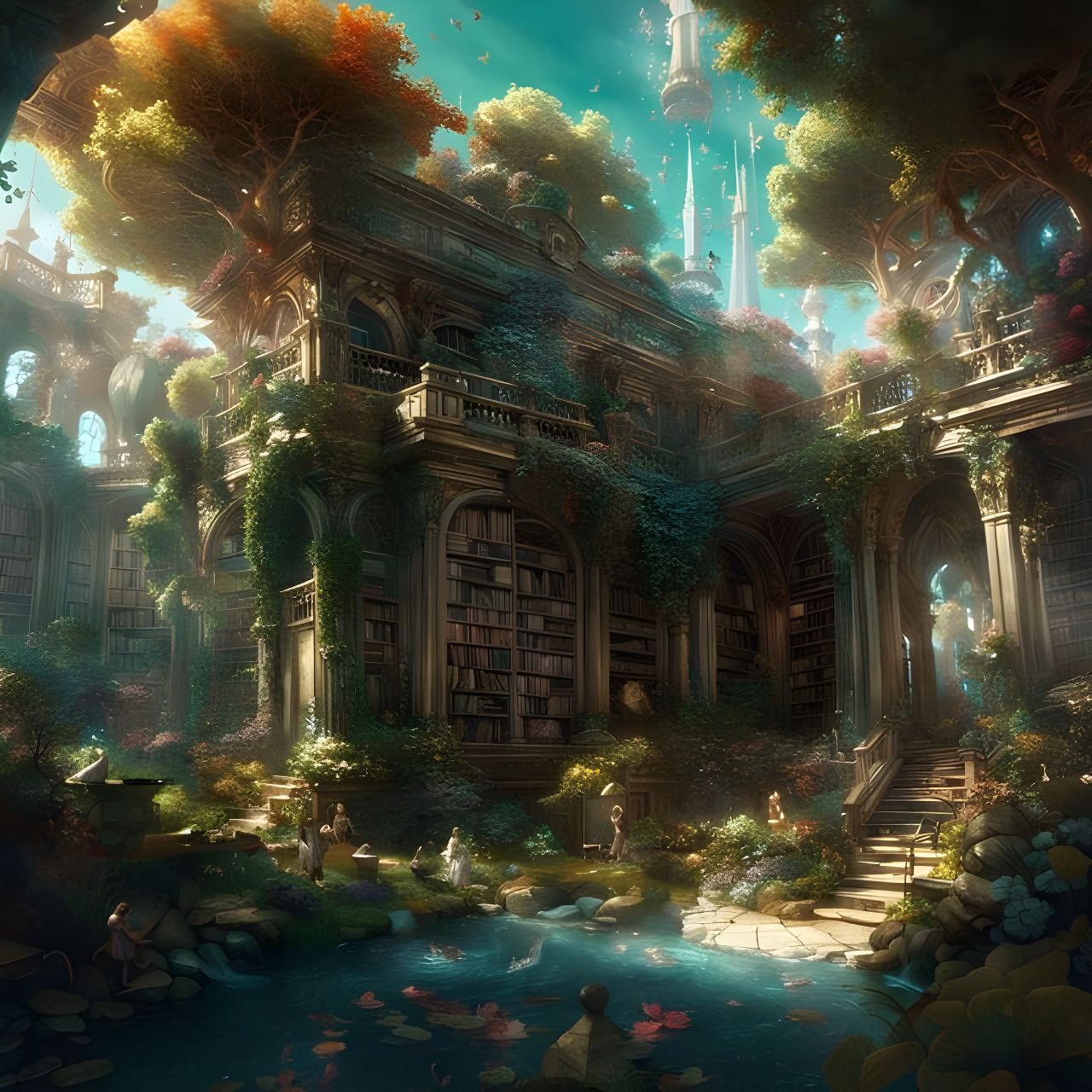Flooded library ruins - AI Generated Artwork - NightCafe Creator