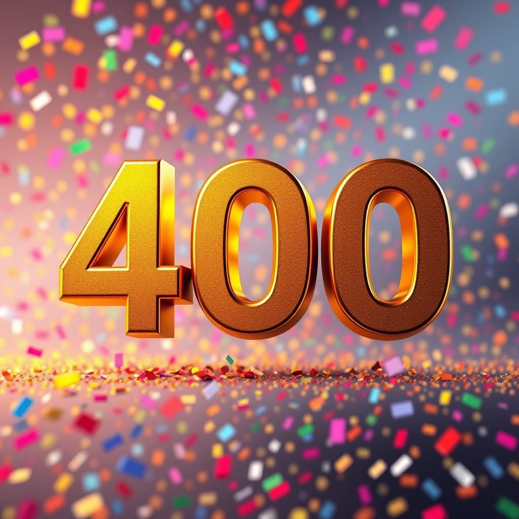 Golden Number 400 Celebrated with Vibrant Confetti - AI Art