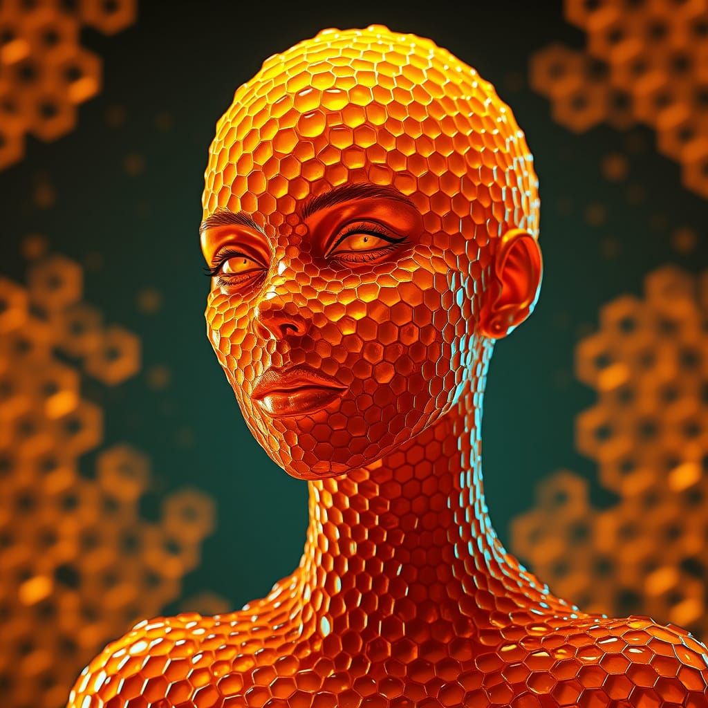 honeycomb sculpture - Golden Goddess in Honeycomb Splendor