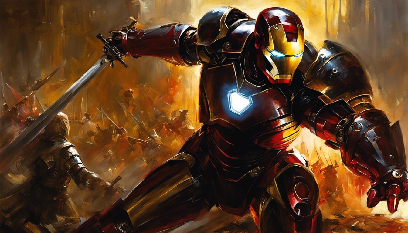 "Iron Man" (medieval knight made of black steel holding sword ...