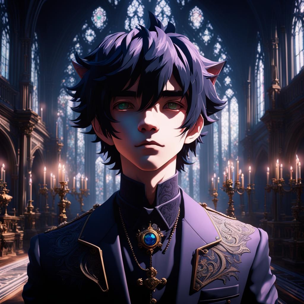 Ethereal Gothic Catboy in Dark Academia Setting - AI Art