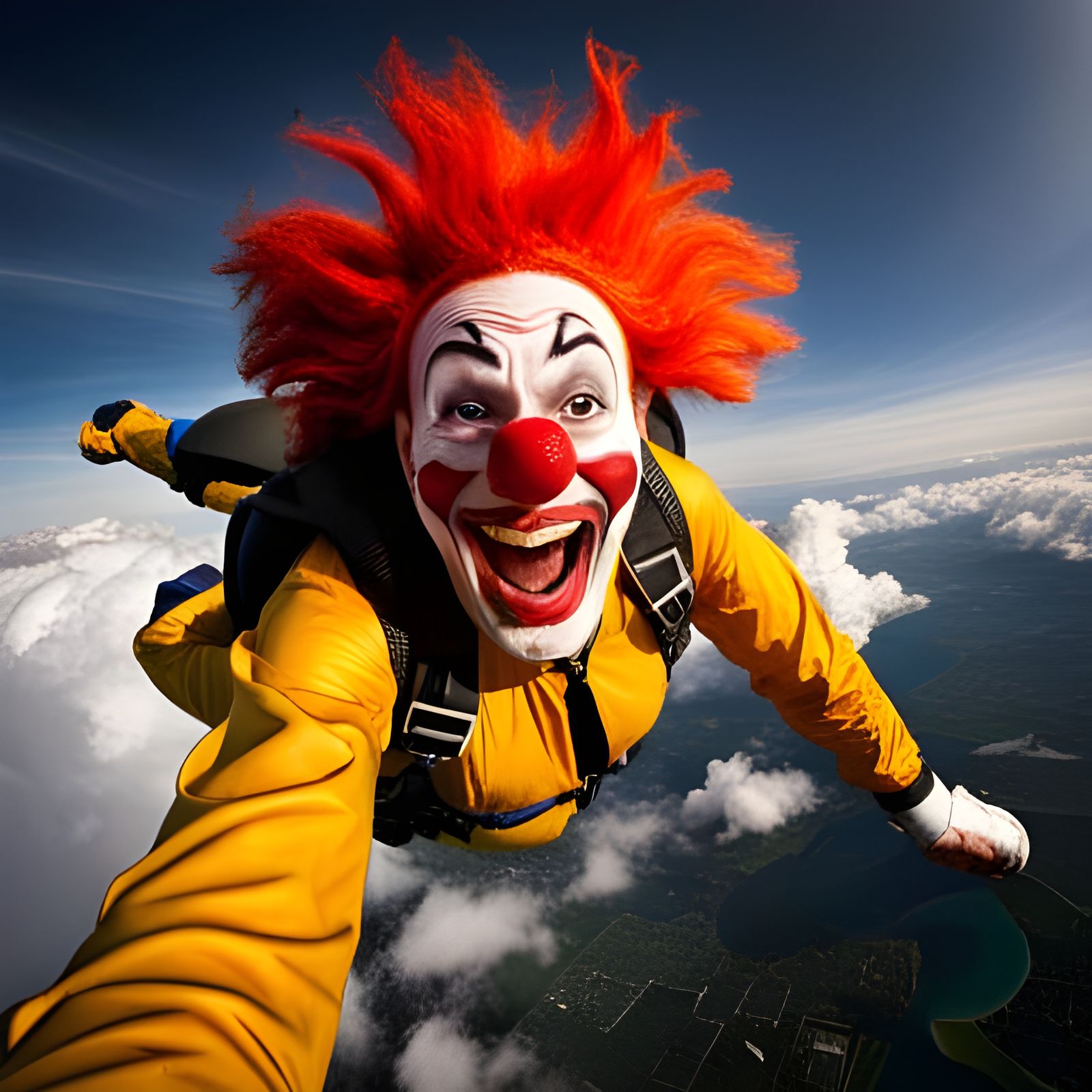 Skydiving Clown VII - AI Generated Artwork - NightCafe Creator