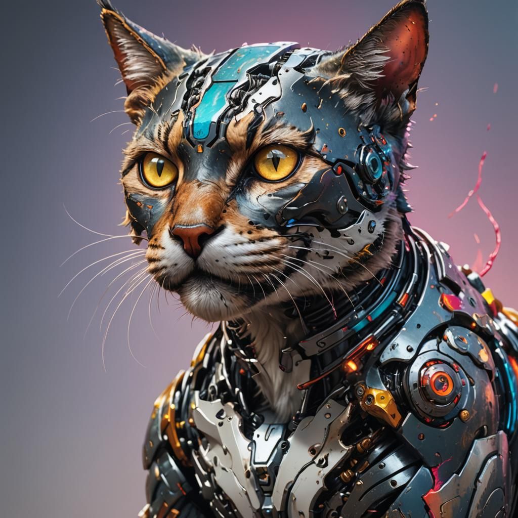 Cyborg cat with demon features realistic beast - AI Generated Artwork ...