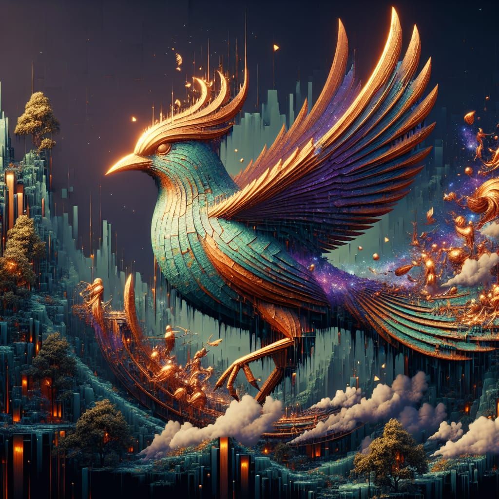 Jade Wren - Jade Wren Statue in a Fantastical Landscape