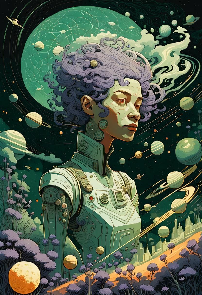 Bio punk planet cream green lavender nephilims in space ...