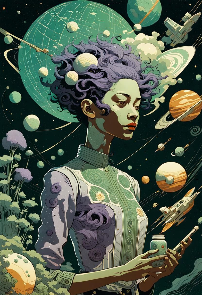 Bio punk planet cream green lavender nephilims in space ...