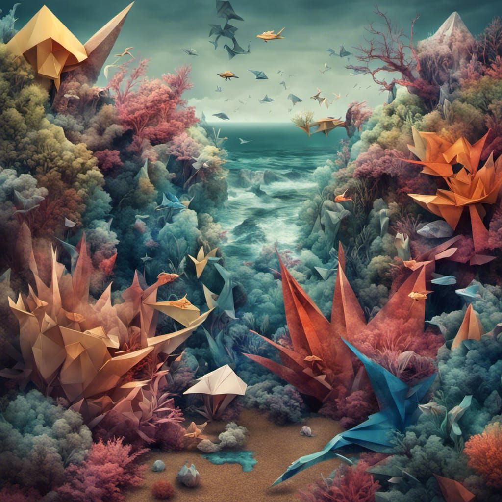 A surreal origami landscape - AI Generated Artwork - NightCafe Creator