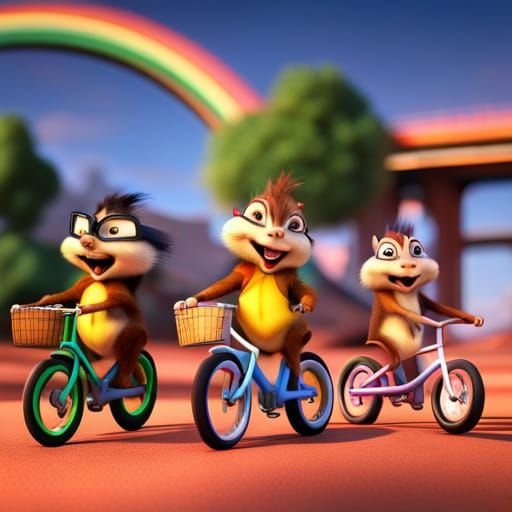 3 chipmunks riding their bikes - AI Generated Artwork - NightCafe Creator