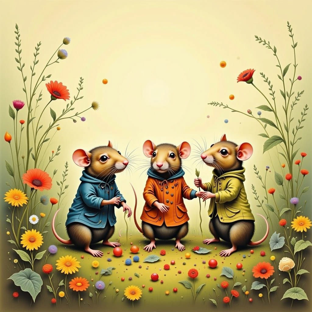 Whimsical Baby Rats Play in Sunny Meadow - AI Art