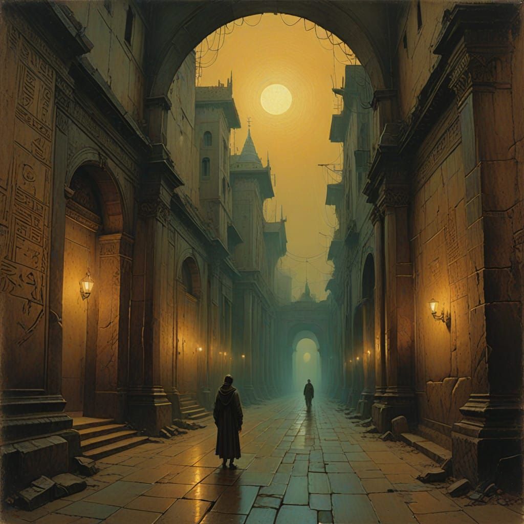 Ancient Atlântida Map in Egyptian Temple Oil Paint... - AI Art