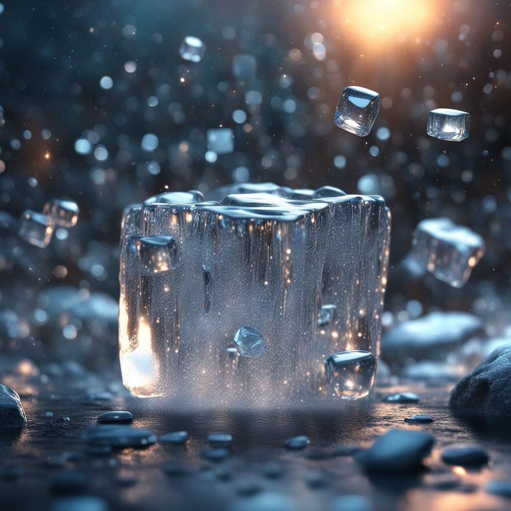 Ice cubes falling freezing rain Abstract Shinning Rocks glimmering dots ...