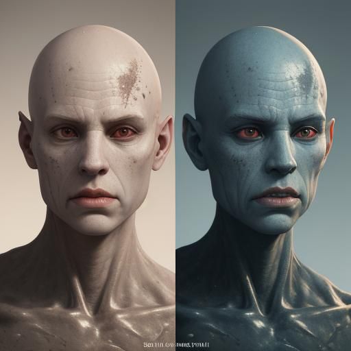 Pale bald alien creature design, portrait, exaggerated proportions ...