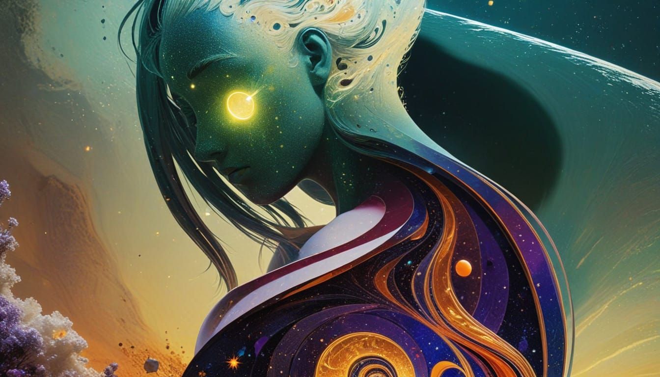 luminescent dust waves eyes UV neon backlit darkly... - AI Art