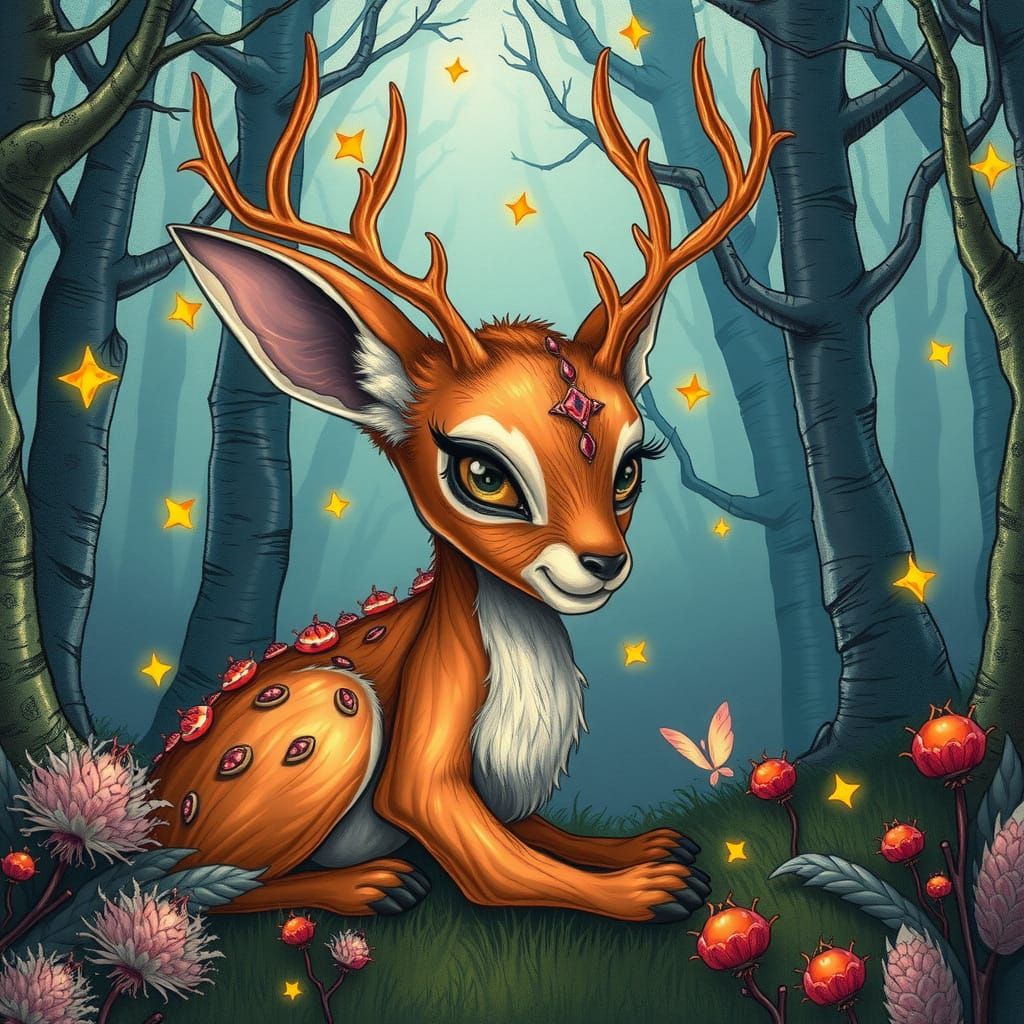 Copper Berry Monster Foo - Copper Fawn Lion Creature in Whim...