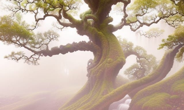 a beautiful angel oak tree of life with glowing lights in the branches ...